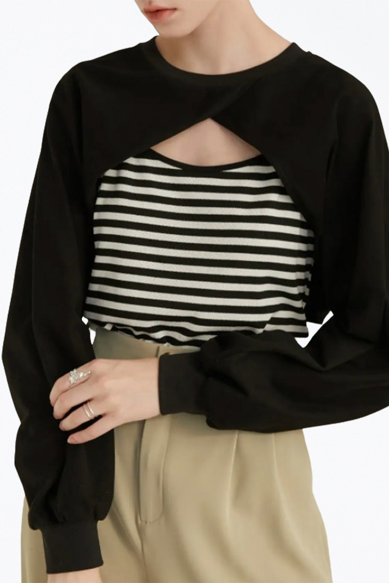 BLACK LAVERNE CONVERTIBLE CROPPED CUTOUT TANK BOLERO SET | FANGYAN ...